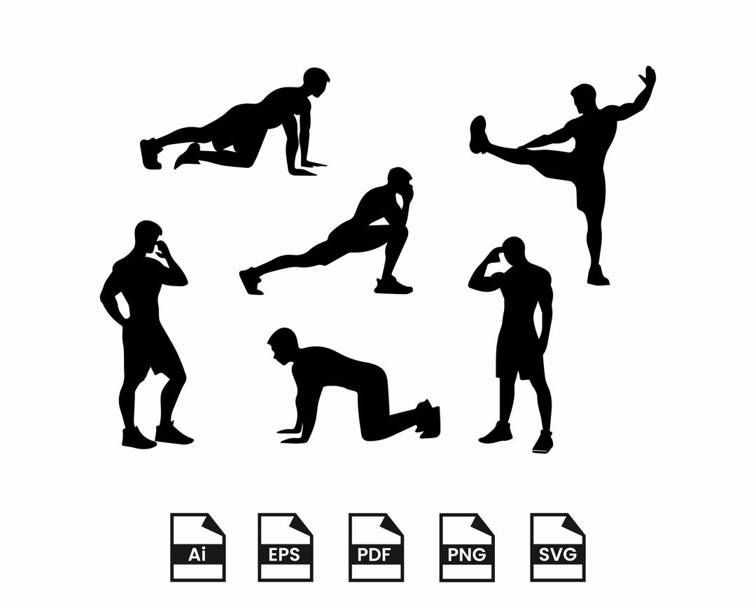 Gym Body Pose SVG Bundle, Man Figure Silhouette, Human Poses Clipart ...