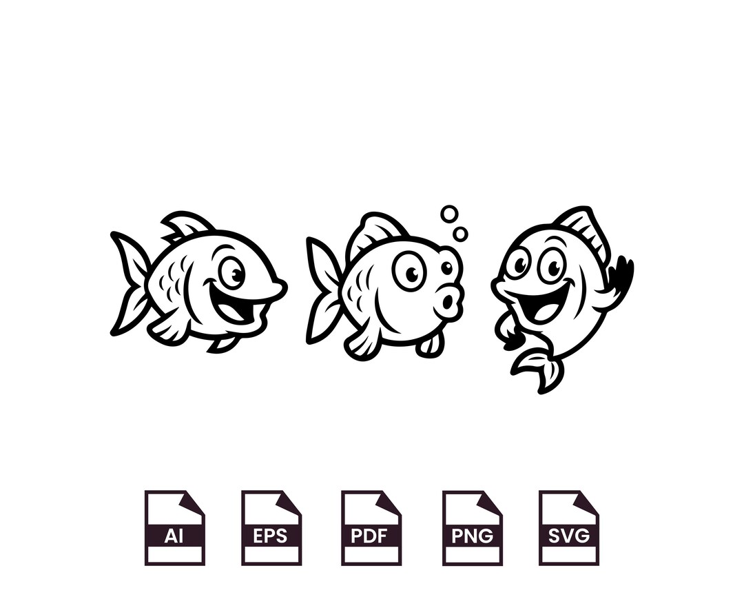 Funny Fish Clipart: Cartoon SVG, Printable T-shirt Design (digital ...