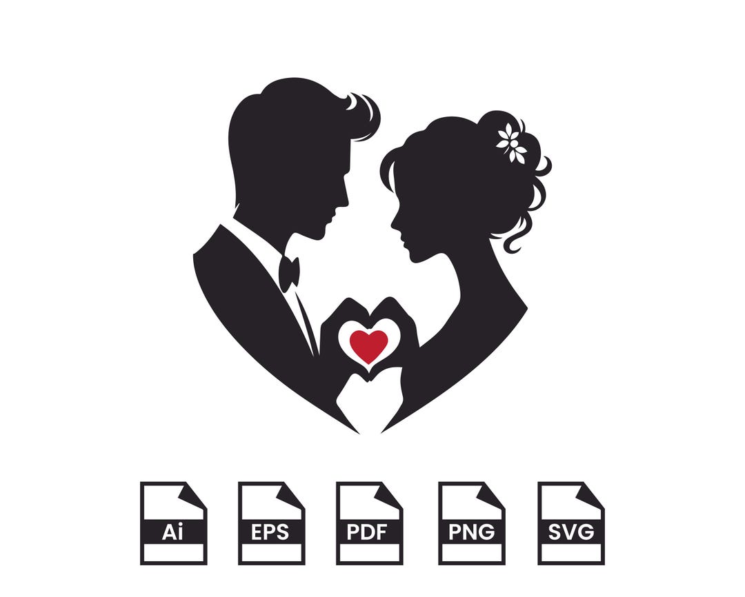 Married Couple Silhouette With Heart Hands - Vector Art (digital ...