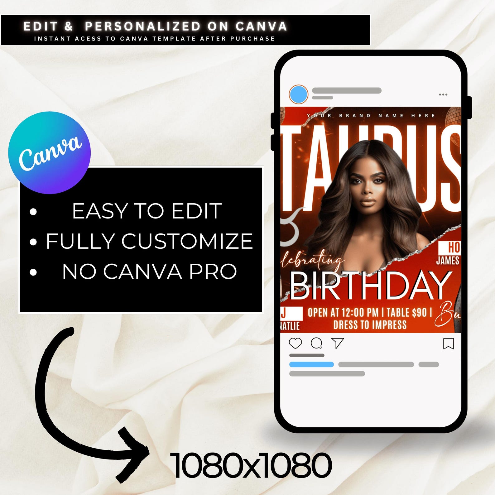 Taurus Birthday Party Flyer, Editable Canva Template (digital Download ...