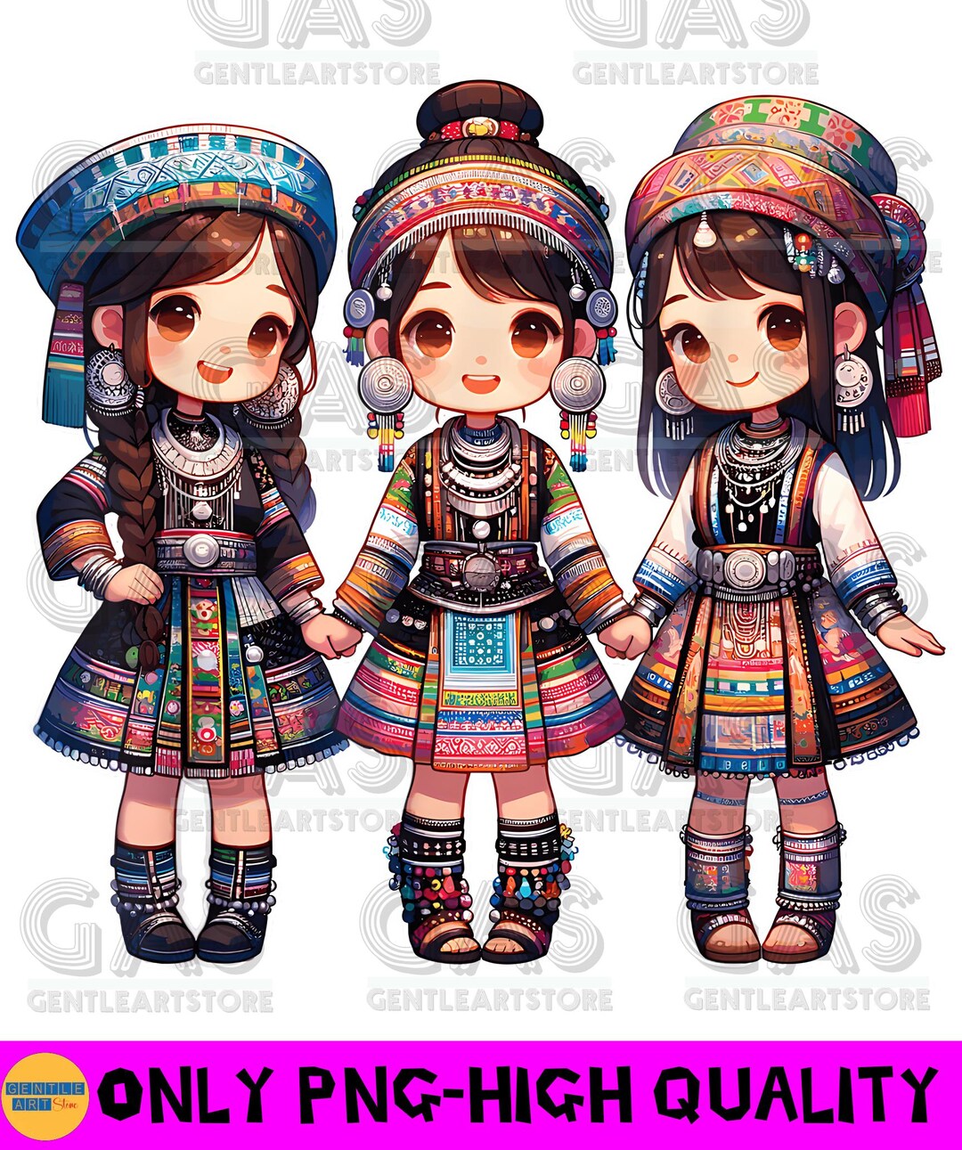 Irresistibly Cute Hmong Chibi Girls PNG – Celebrate Culture With Style ...