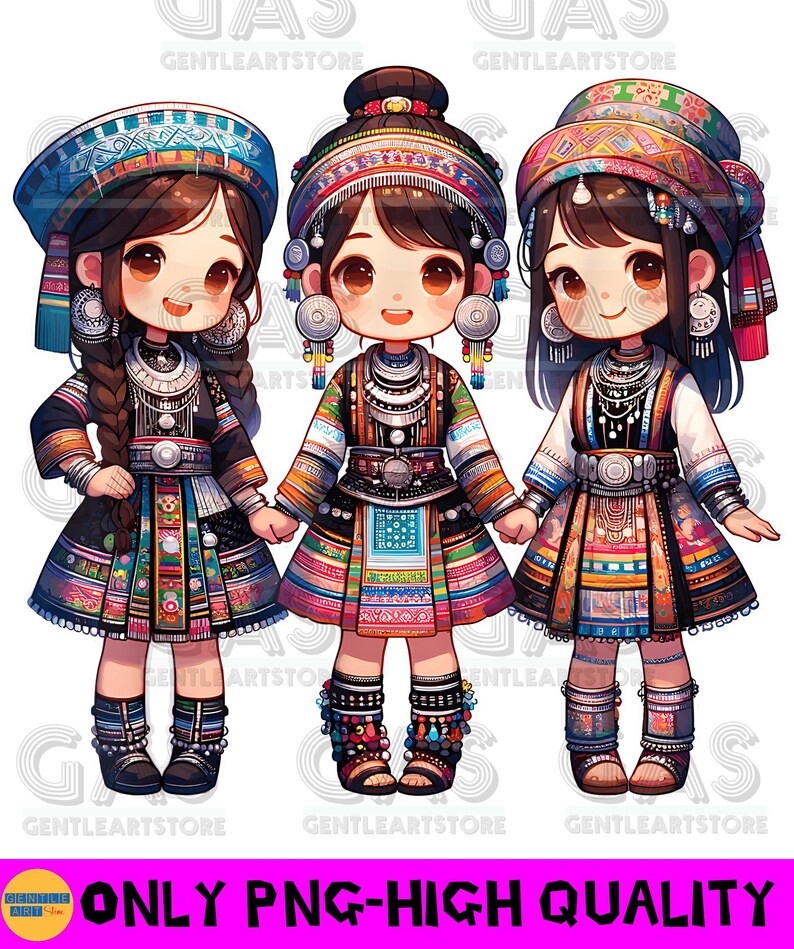 Irresistibly Cute Hmong Chibi Girls PNG – Celebrate Culture With Style ...