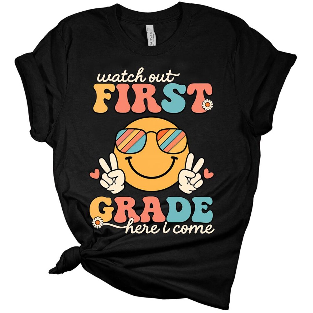 Watch Out First Grade Here I Come PNG - Groovy Smiley Face Digital ...