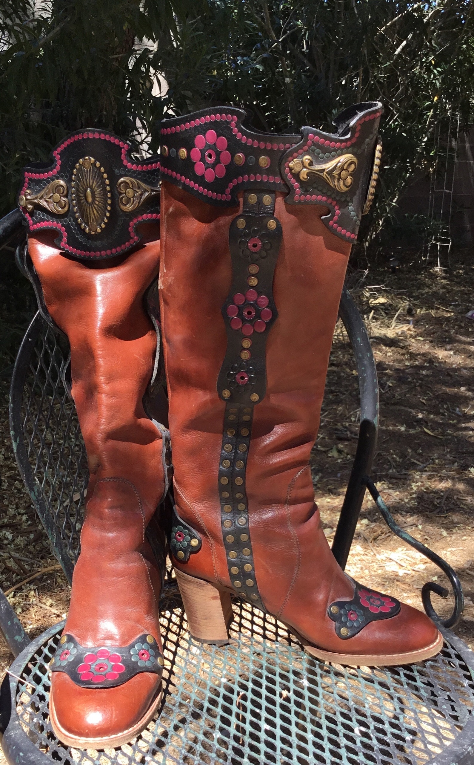 Runway Anna Sui Boots Beautiful Inlaid Embossed Tooled Flower Hardware ...