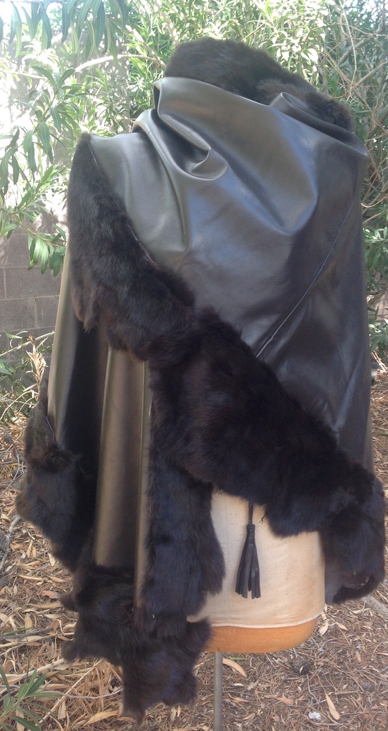 Showdiva Designs Leather Lambskin Cape Trimmed With Rabbit - Etsy