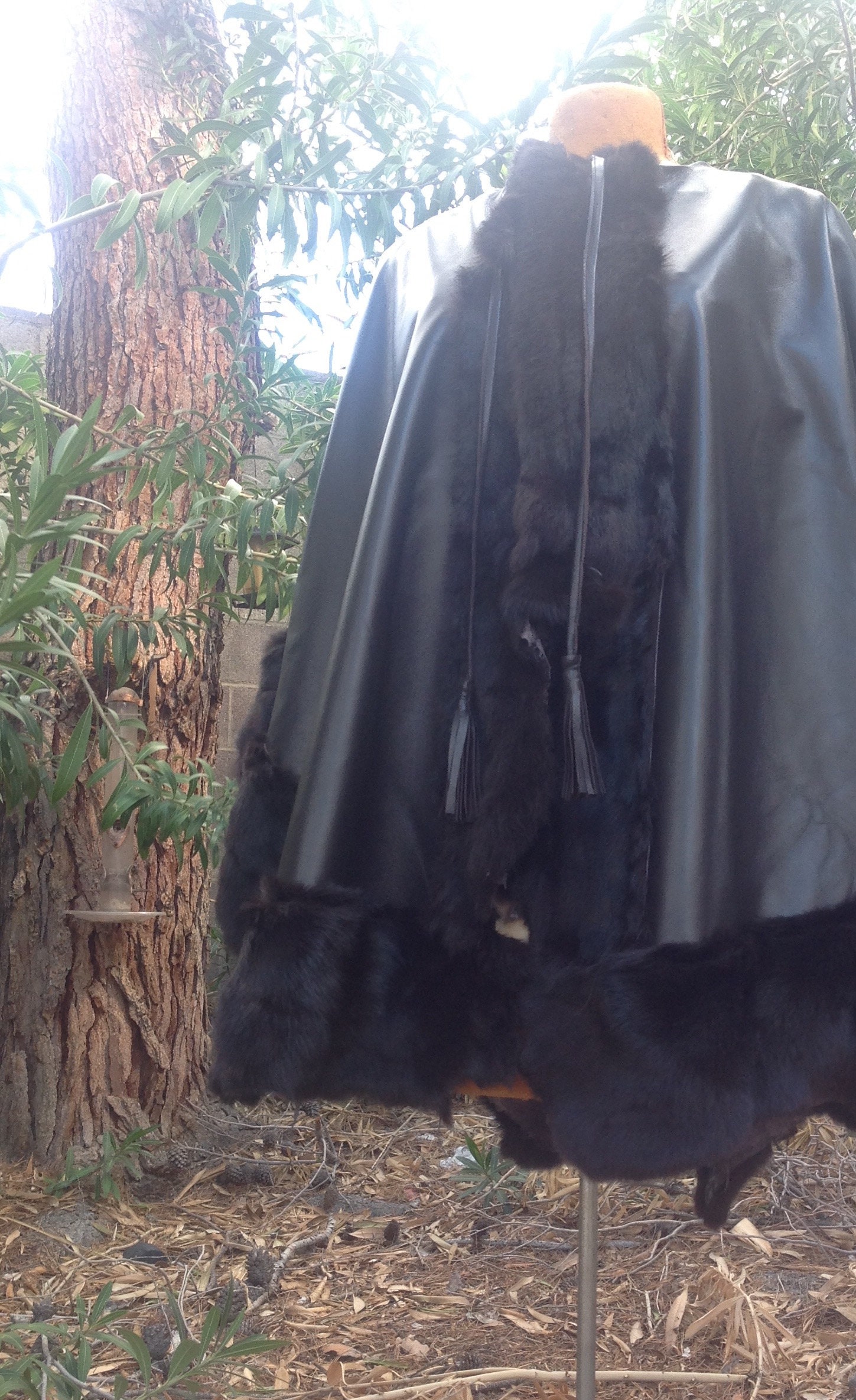Showdiva Designs Leather Lambskin Cape Trimmed With Rabbit - Etsy