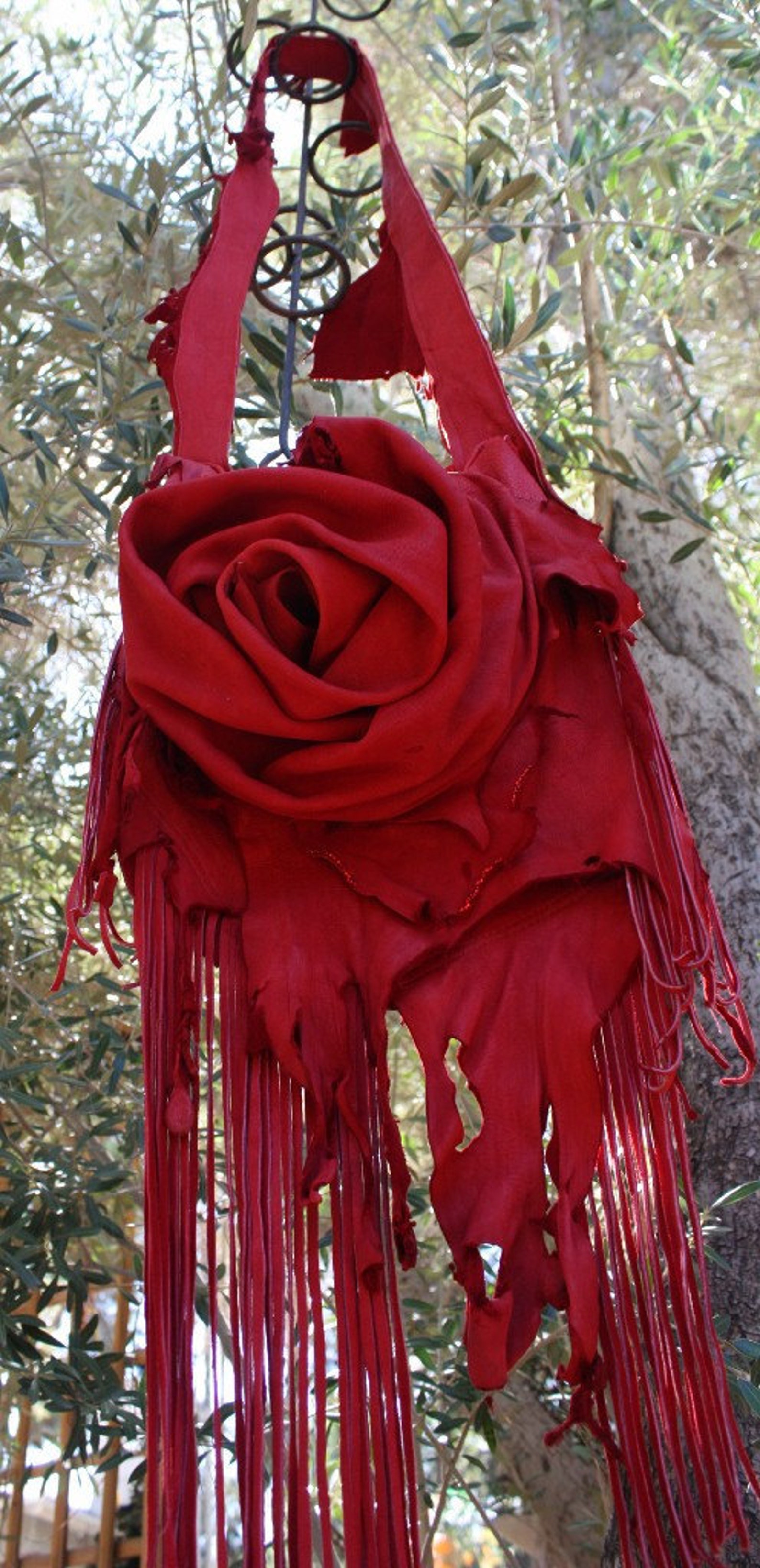 Showdiva Designs Red Purse Bag Dripping With Fringe and Hand Sculpted ...