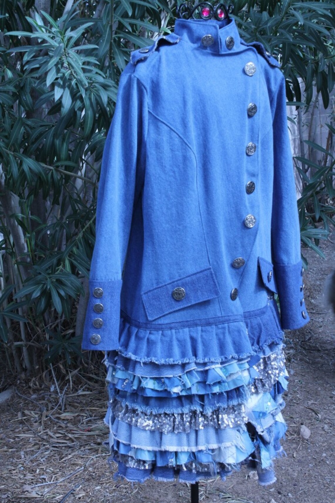 Showdiva Designs Asymmetrical Tattered Military Bluejean Coat With ...