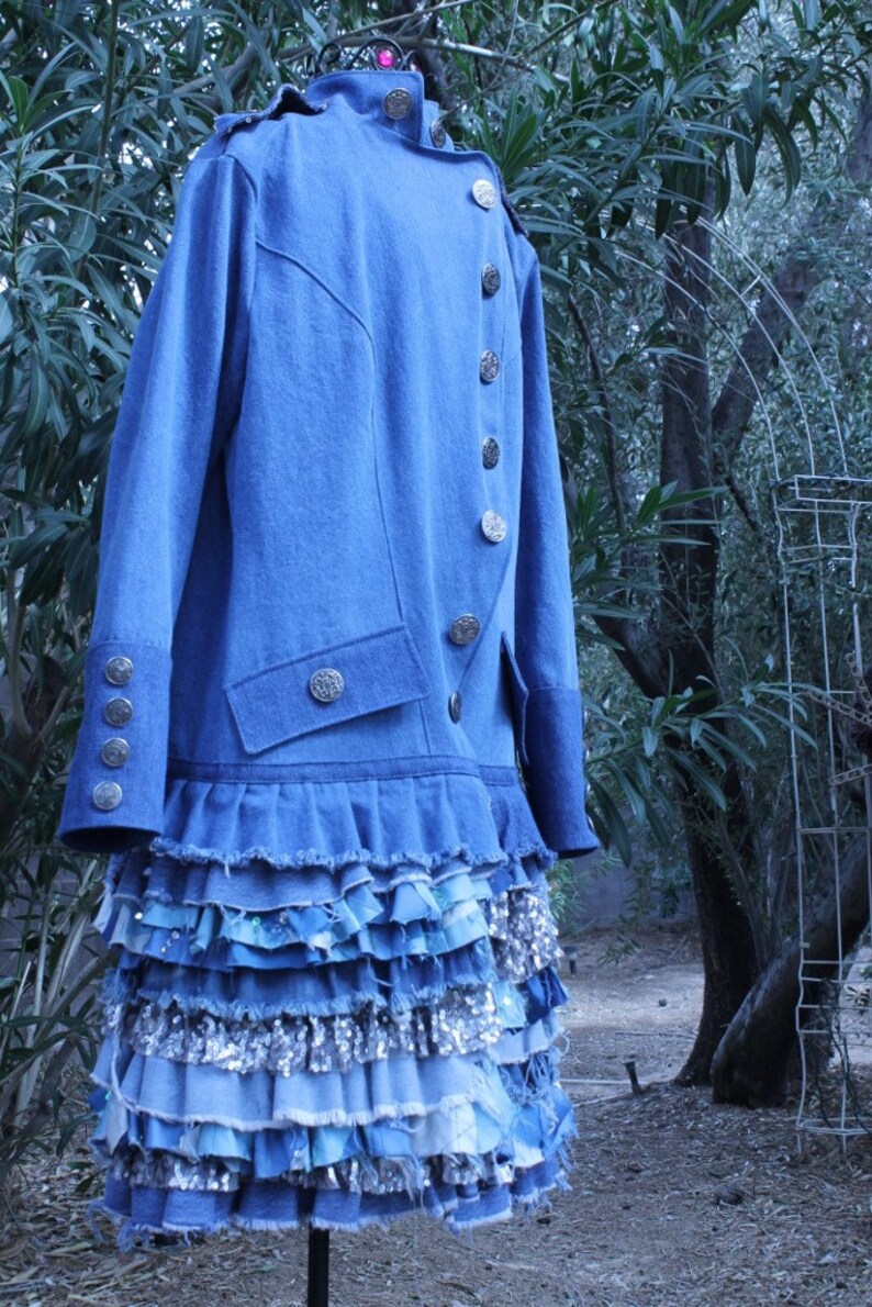 Showdiva Designs Asymmetrical Tattered Military Bluejean Coat With ...