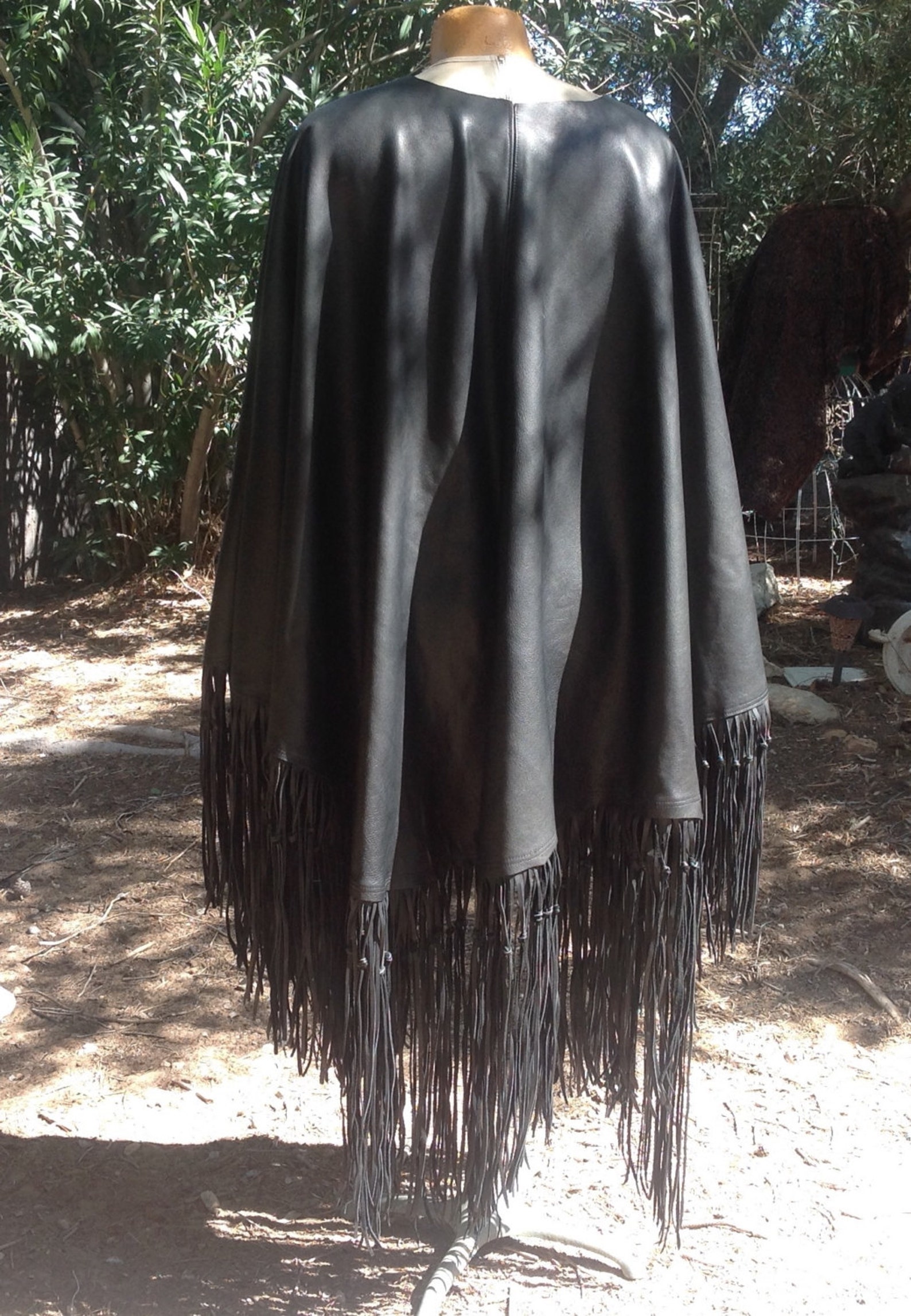 Showdiva Designs Asymmetrial Leather Cape Coat Poncho Tons of Fringe ...