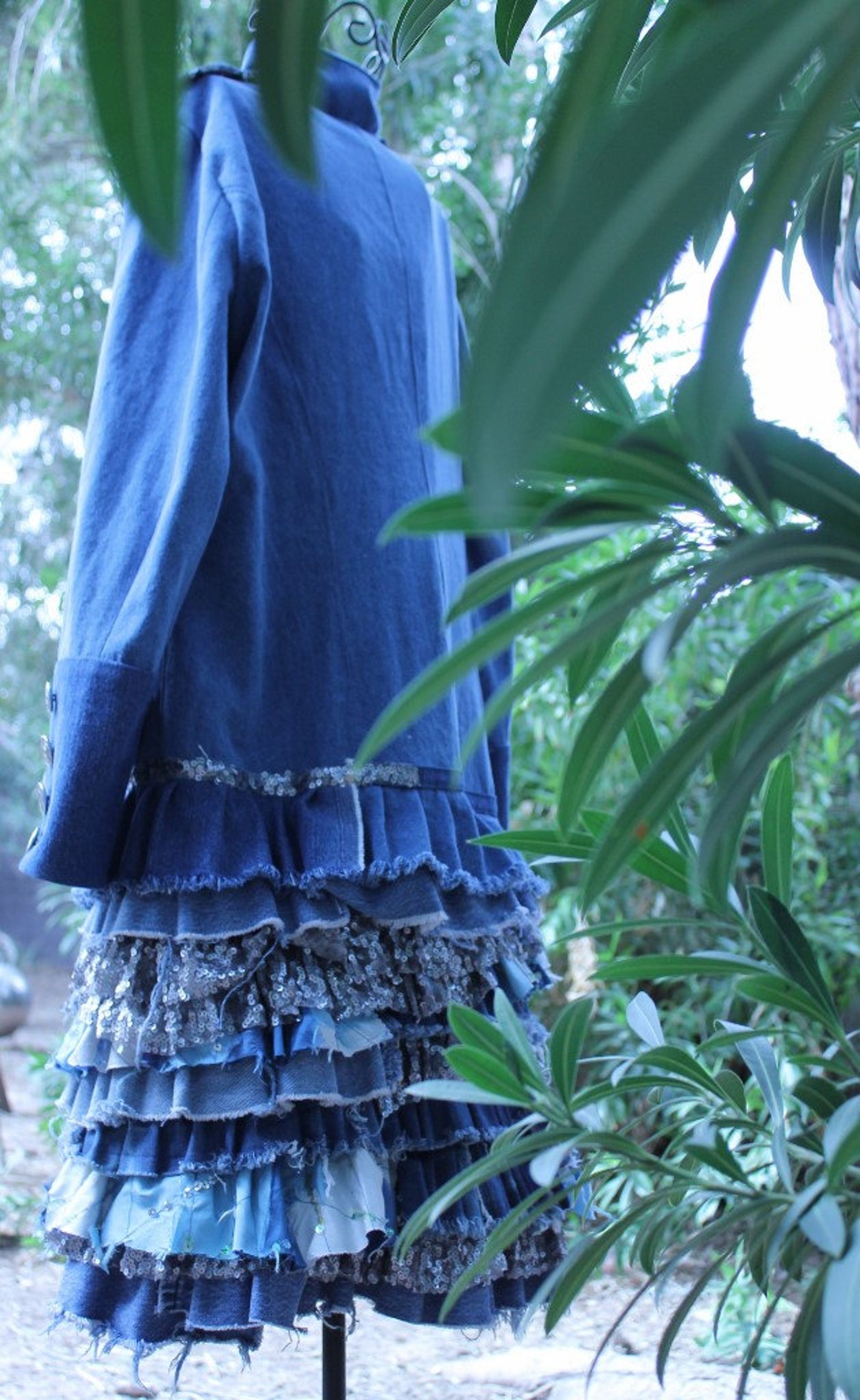 Showdiva Designs Asymmetrical Tattered Military Bluejean Coat With ...