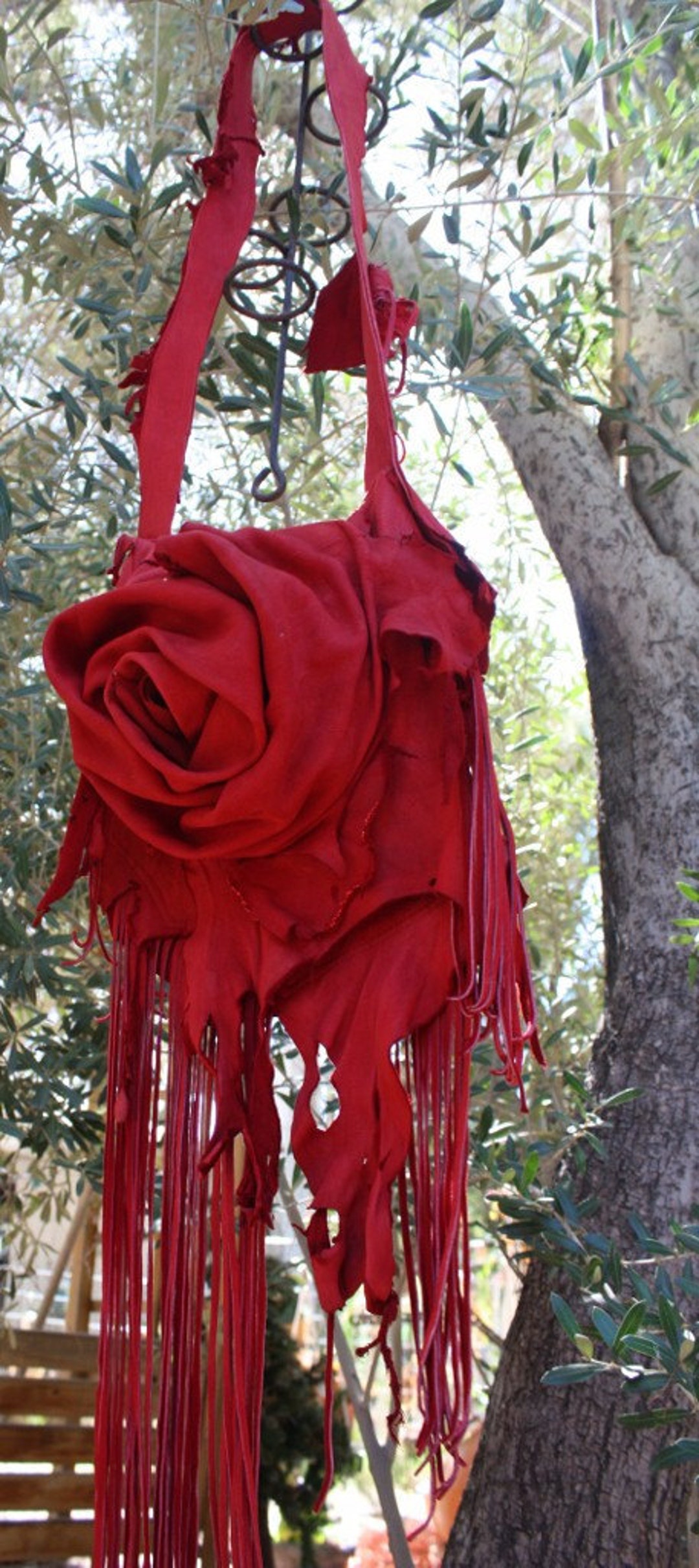 Showdiva Designs Red Purse Bag Dripping With Fringe and Hand Sculpted ...