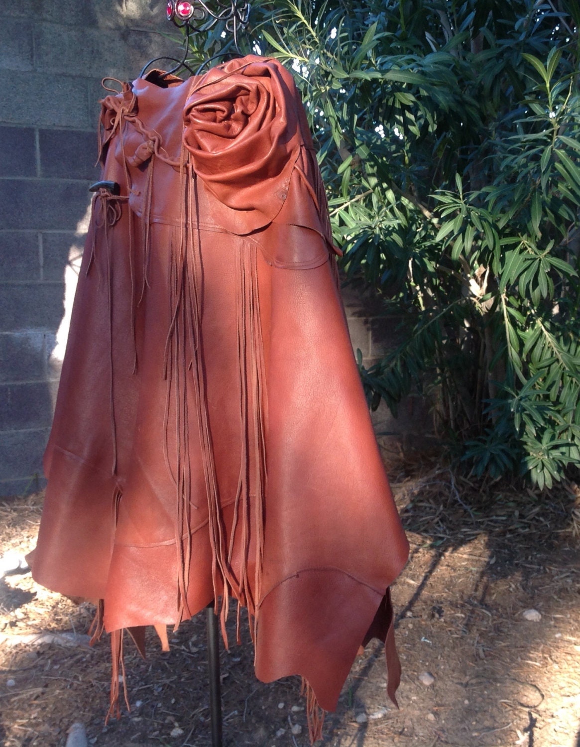 Showdiva Designs Leather Cape With Fringe and Sculpted Roses - Etsy
