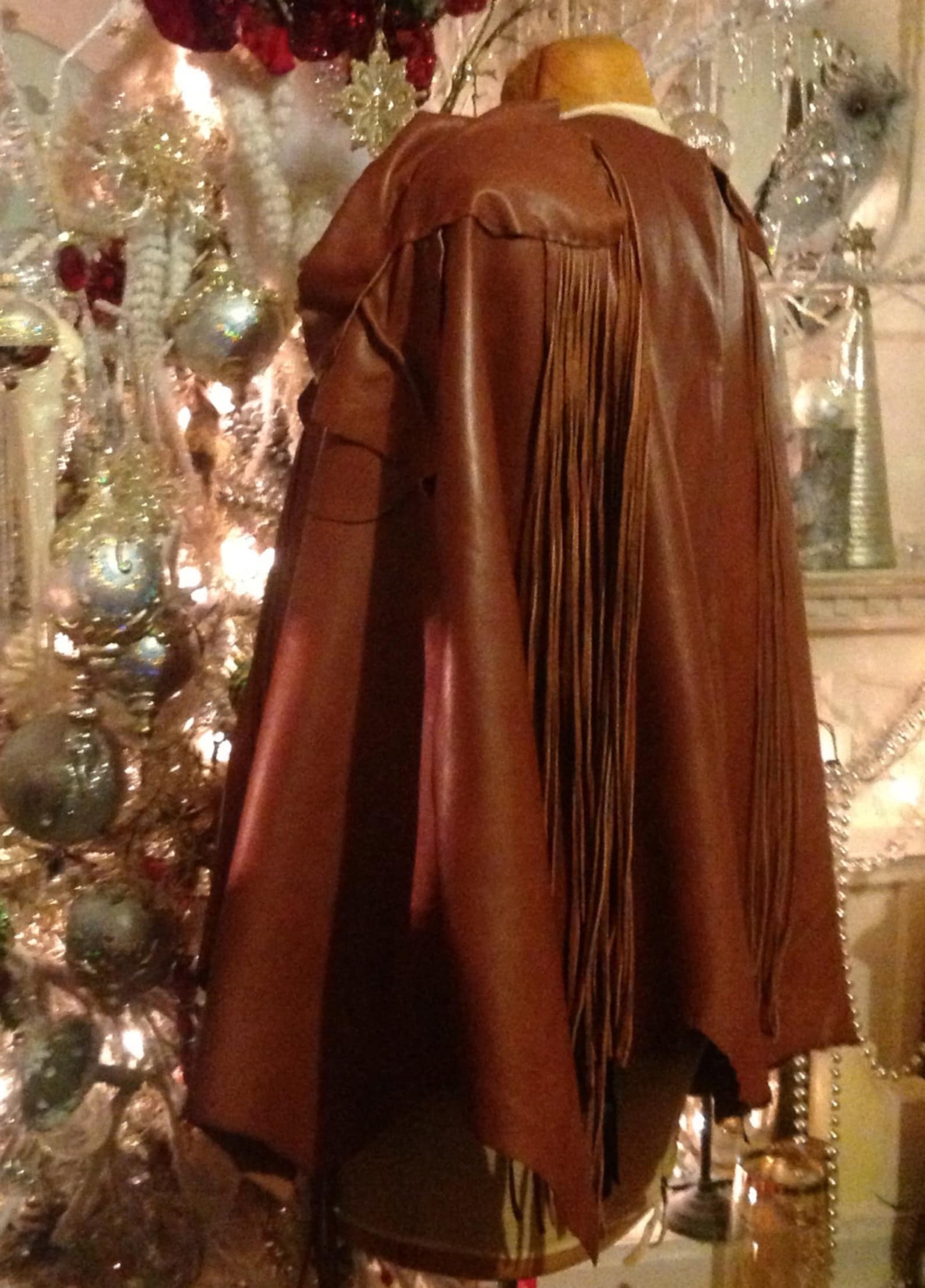 Showdiva Designs Leather Cape Poncho With Fringe and Sculpted | Etsy