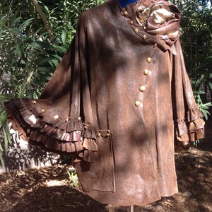 Showdiva Designs READY to SHIP Distressed Brown Leather Cape Coat With ...