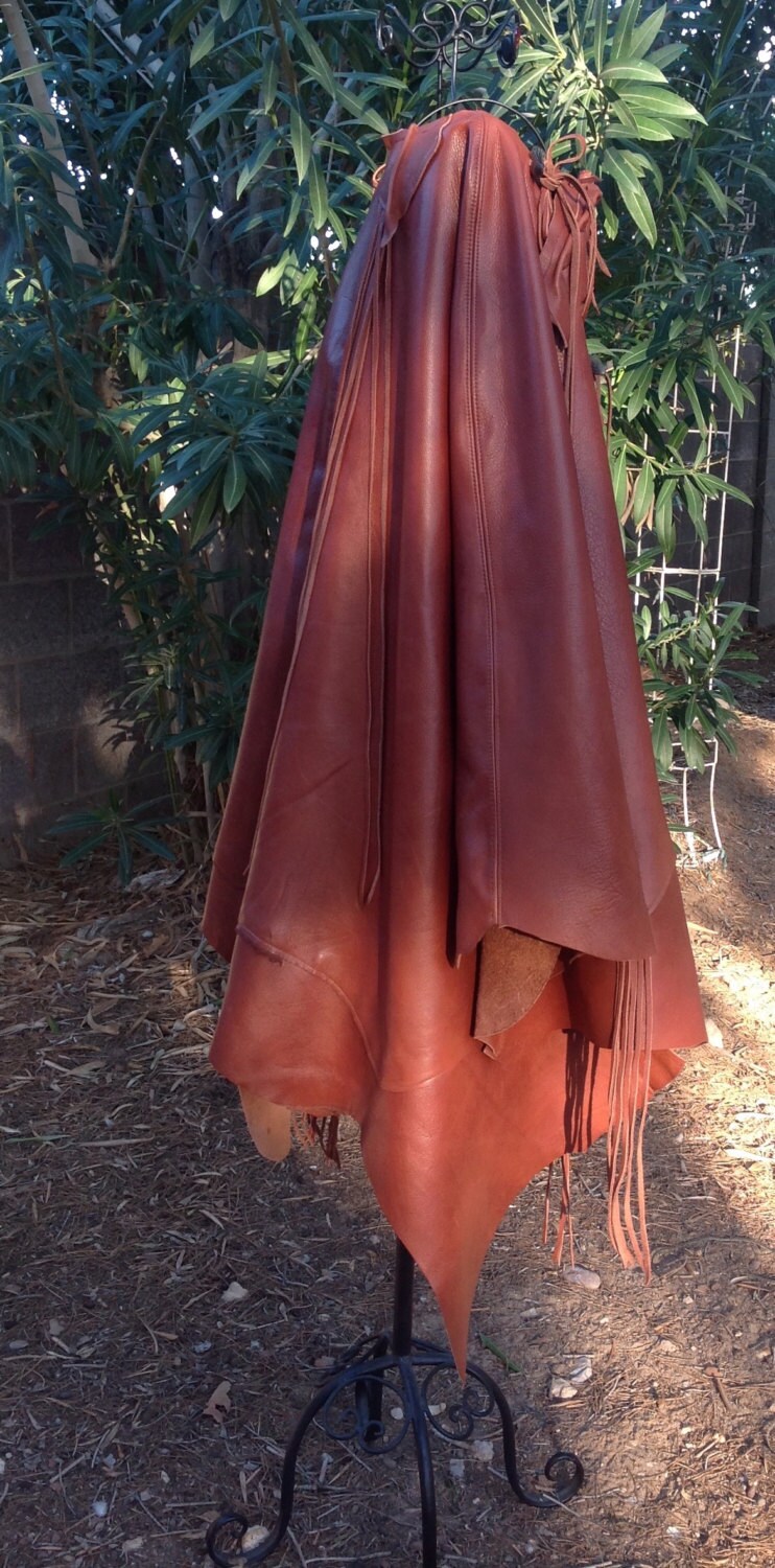 Showdiva Designs Leather Cape With Fringe and Sculpted Roses - Etsy