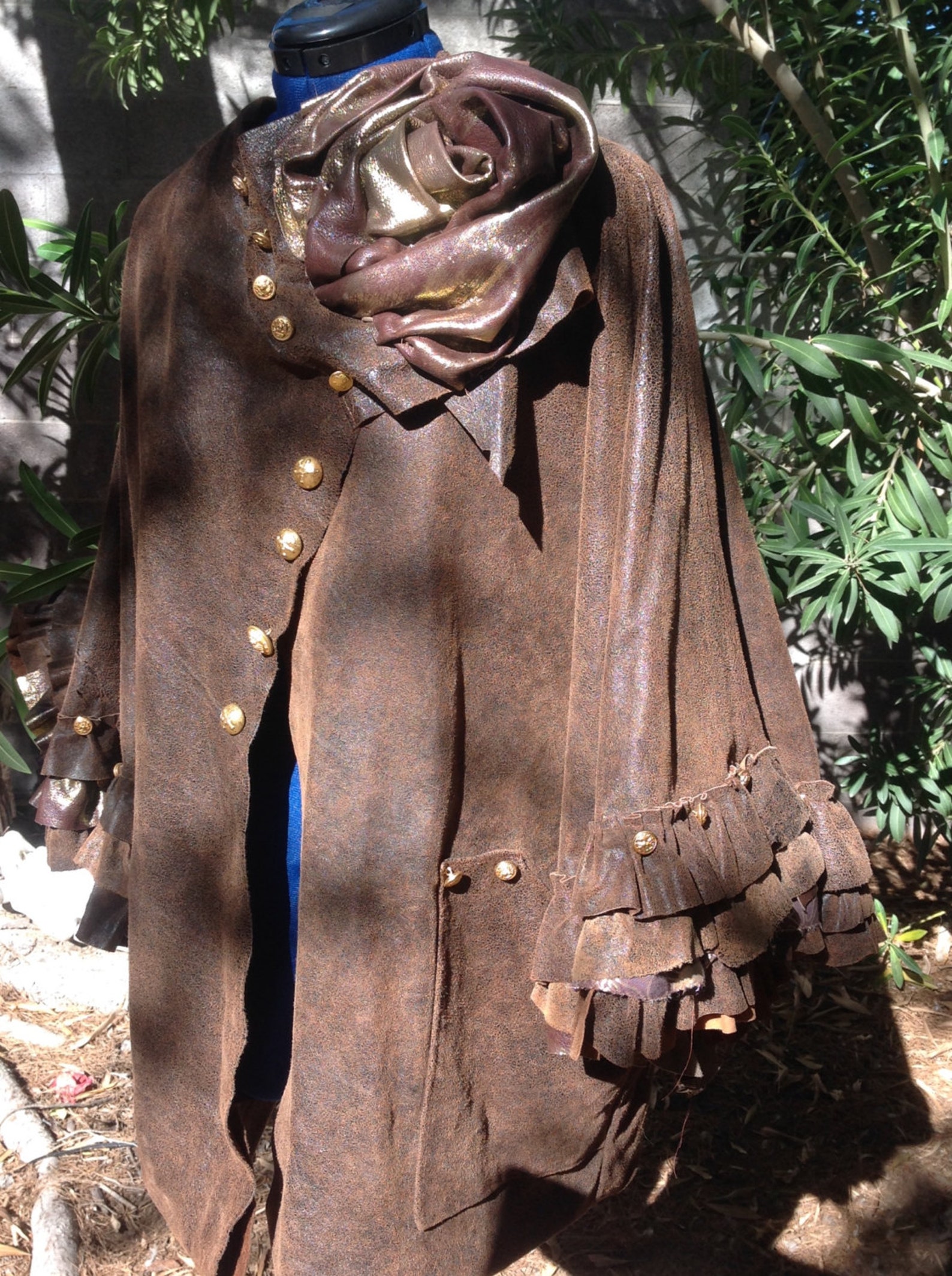 Showdiva Designs READY to SHIP Distressed Brown Leather Cape Coat With ...