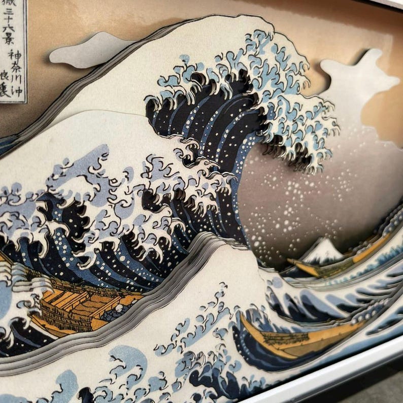 Hokusai Under the Great Wave off Kanagawa Art - Layered Paper 3D Shadow ...