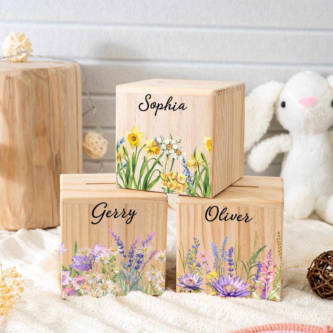 Personalized Flower Piggy Bank With Name: Kids Coin Box,money Bank for ...
