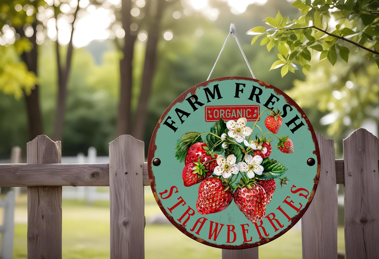 8 Inch Round Farm Fresh Strawberries Rustic Farmhouse Kitchen DIY Sign ...