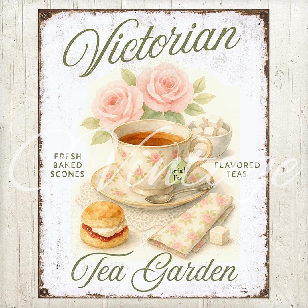 Vintage Shabby Chic Tea Cup & Roses, Fresh Baked Scones, Tea Garden ...