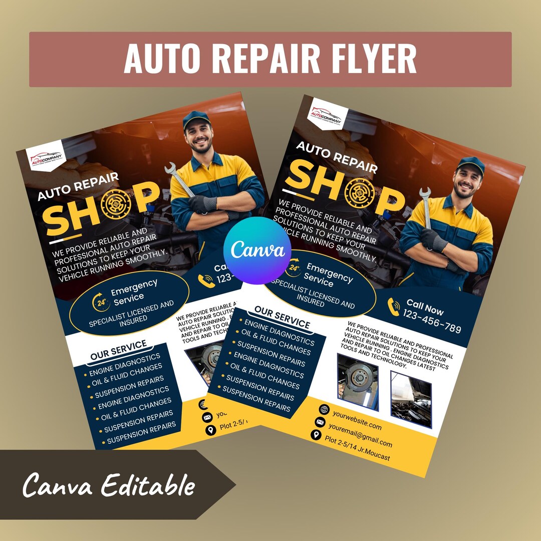 Auto Repair Flyer Template – Modern Canva Design for Mechanics and ...