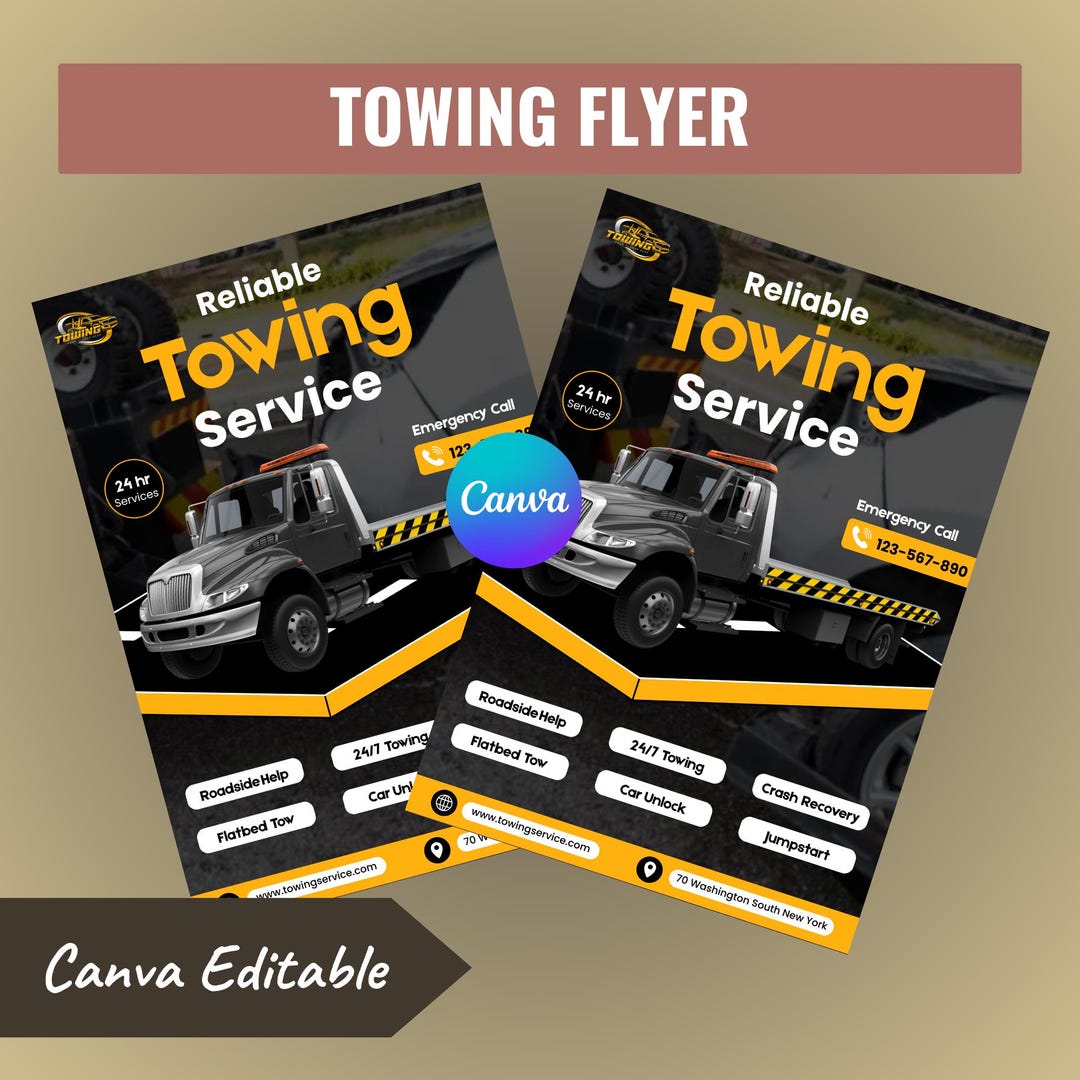 Towing Service Flyer – Editable Canva Template (A4 & US Letter Size ...
