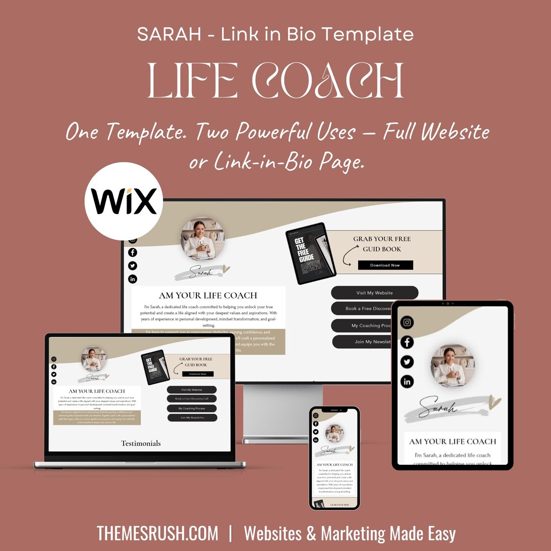 SARAH – Life Coach Link in Bio Template, Wix Mini Website Design ...
