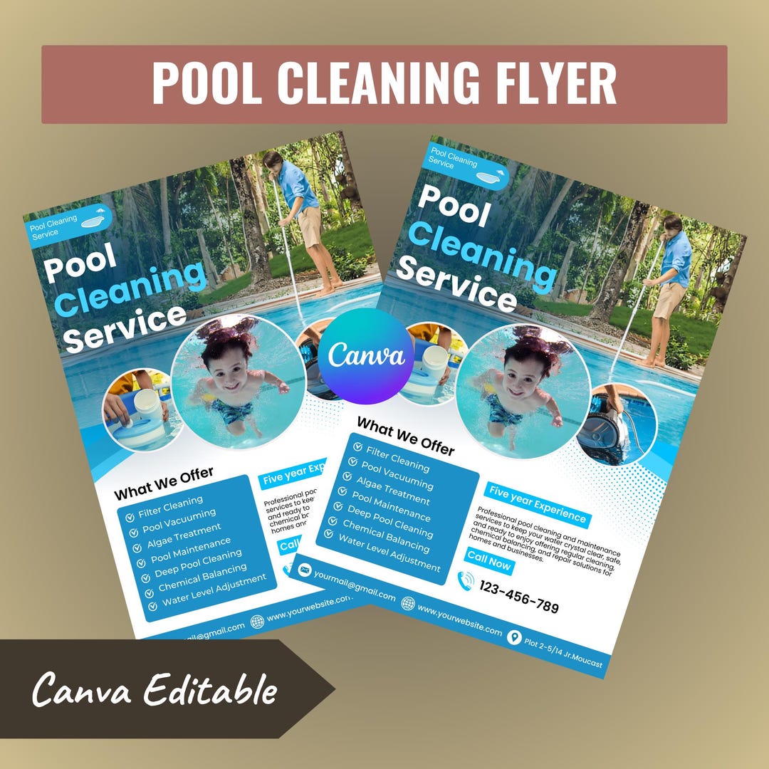 Pool Cleaning Flyer – Editable Canva Template (A4 & US Letter Size ...