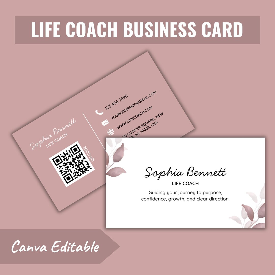 Life Coach Business Card Template Canva: Minimalist Design (digital ...