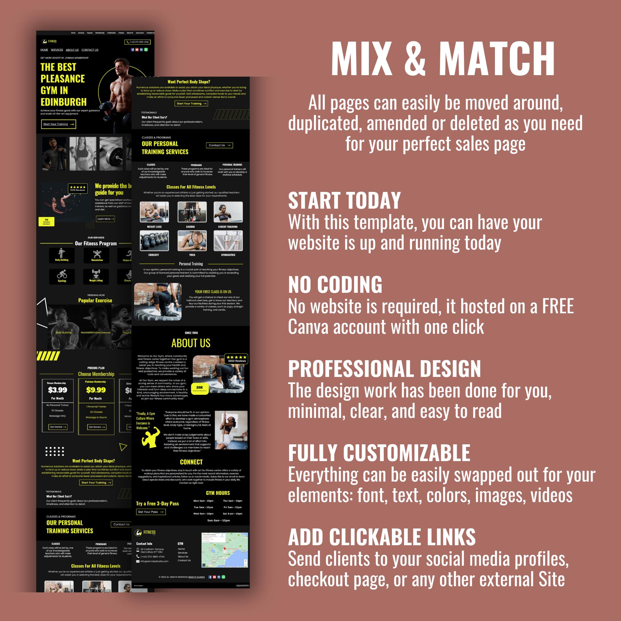 FITPRO – Gym Trainer Canva Website Template – Ready to Launch in ...