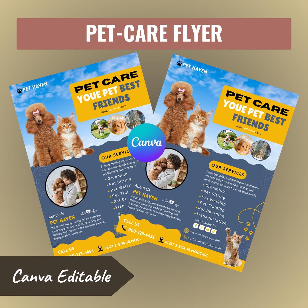 Pet Care Flyer – Editable Canva Template (A4 & US Letter Size, Digital ...