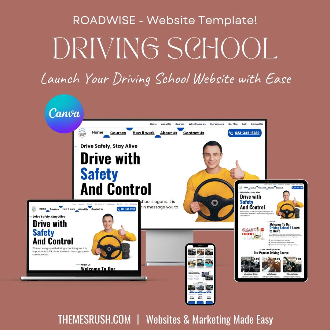 Driving School Canva Website Template – Ready to Launch in Minutes With ...