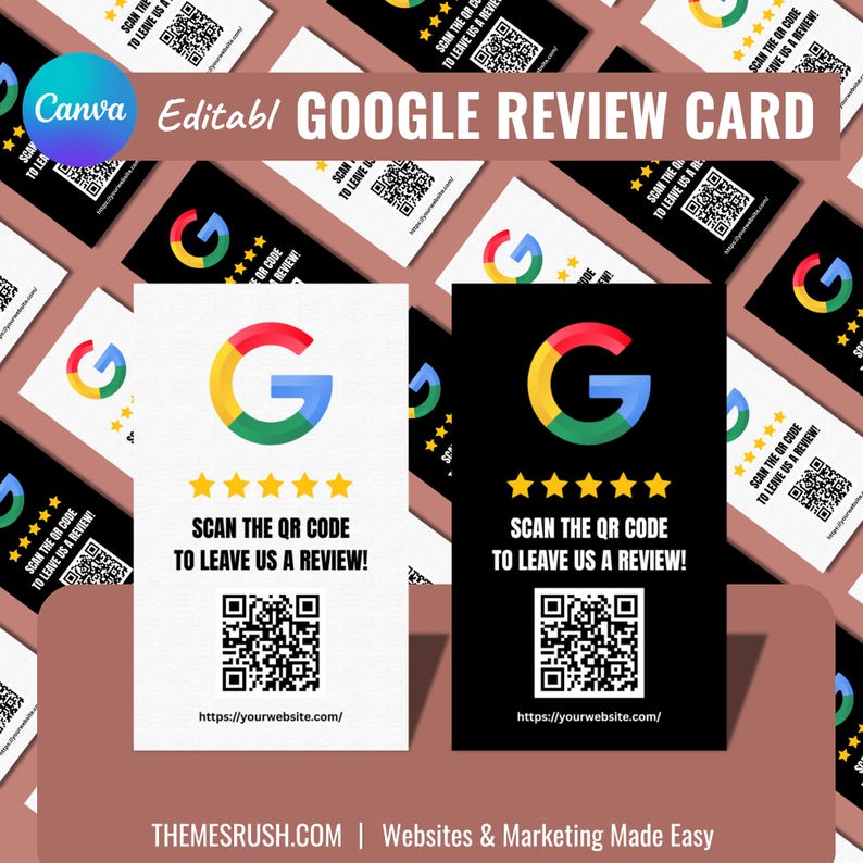 Google Review Card Template Canva - Editable Minimalist QR Code Sign ...