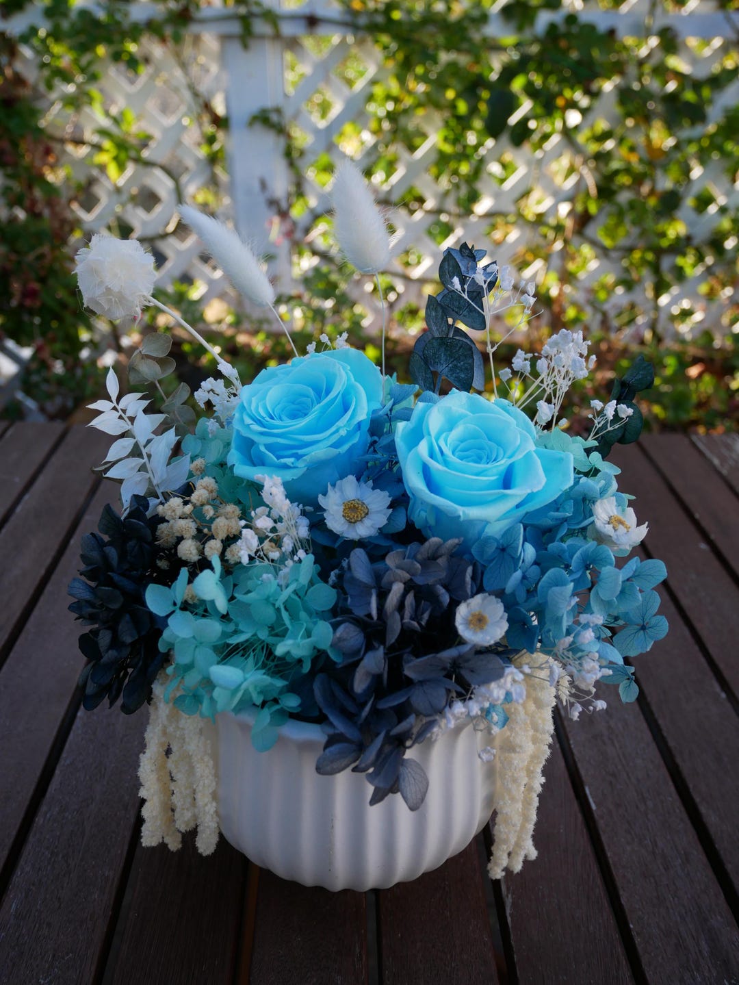 Preserved Blue Roses in a Pot, Blue Roses Home Decoration - Etsy