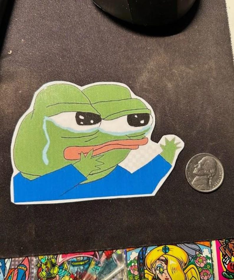 Sad Crying Frog Sticker – Funny Meme-inspired Vinyl Decal for Laptop ...
