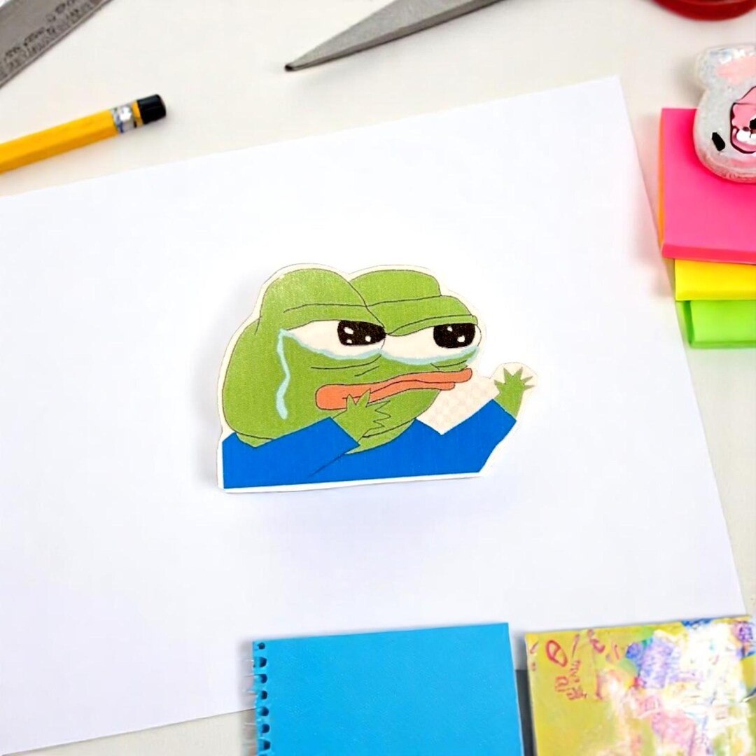Sad Crying Frog Sticker – Funny Meme-inspired Vinyl Decal for Laptop ...
