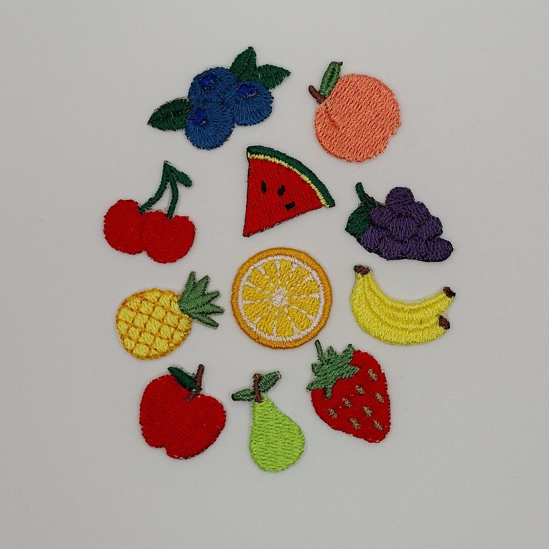 One of Each Embroidered Fruit Patch, Fruit Applique, Assorted Fruit ...