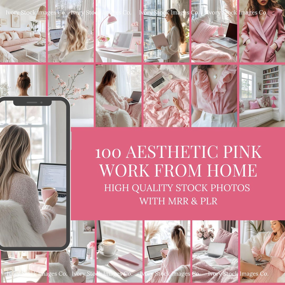 Faceless Work From Home Pink Stock Photos PLR MRR | Aesthetic Digital ...
