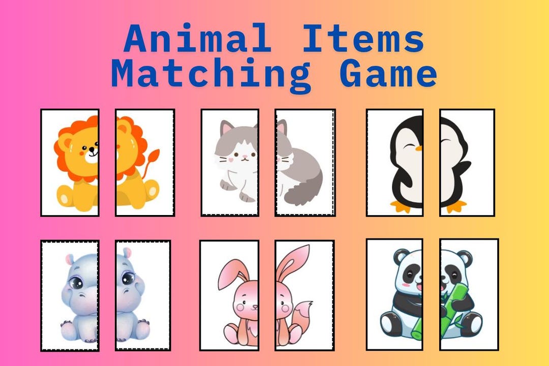 Cute Animal Matching Game for Kids, Printable Educational Activity ...