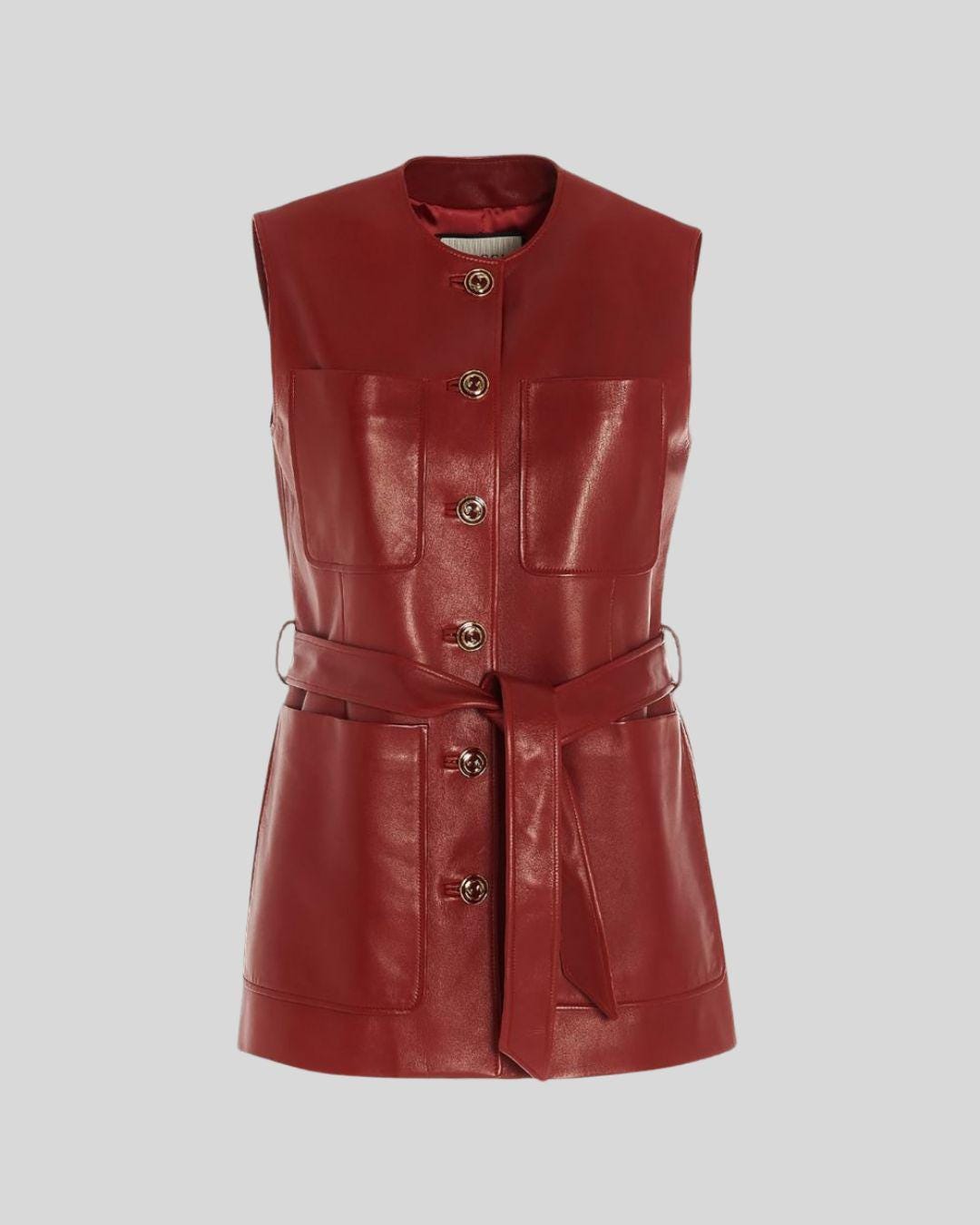 Crimson Icon Belted Leather Vest – Sheepskin Sleeveless Jacket – Women ...