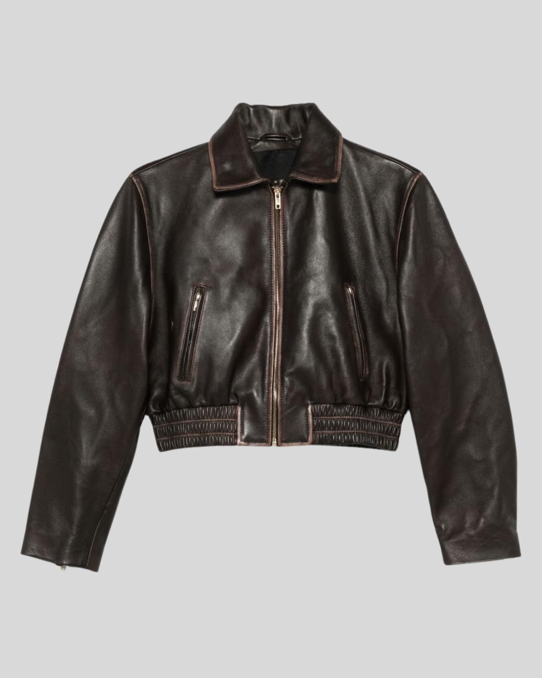 Cropped Brown Leather Jacket – Women's Vintage Style Bomber – Real ...