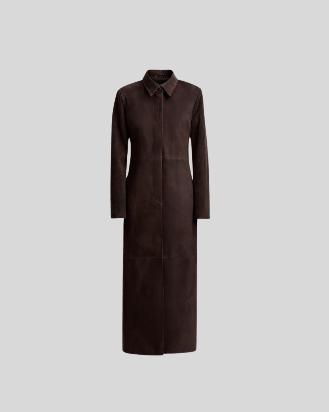 Cocoa Suede Maxi Coat - Full Length Dark Brown Trench - Handmade ...