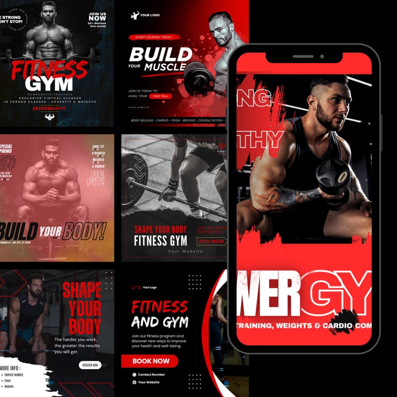 20 Social Media Posts for Gym | Canva Template | Instagram Template - Etsy