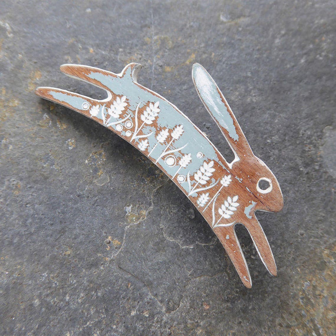 Hand-painted Hare Brooch Duck Egg Blue | Etsy