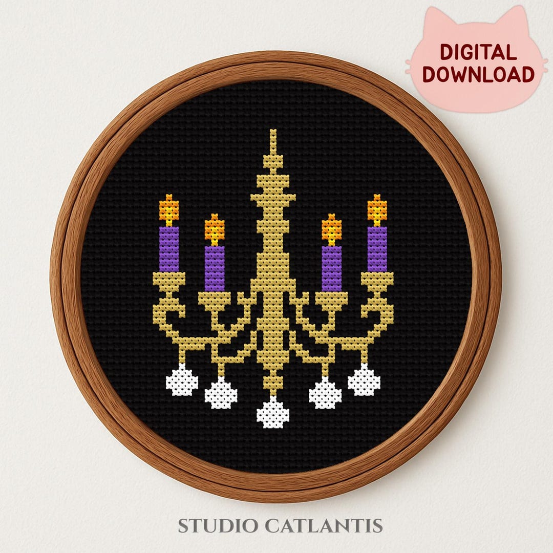 Gothic Chandelier Cross Stitch Pattern: Halloween Decor Embroidery ...