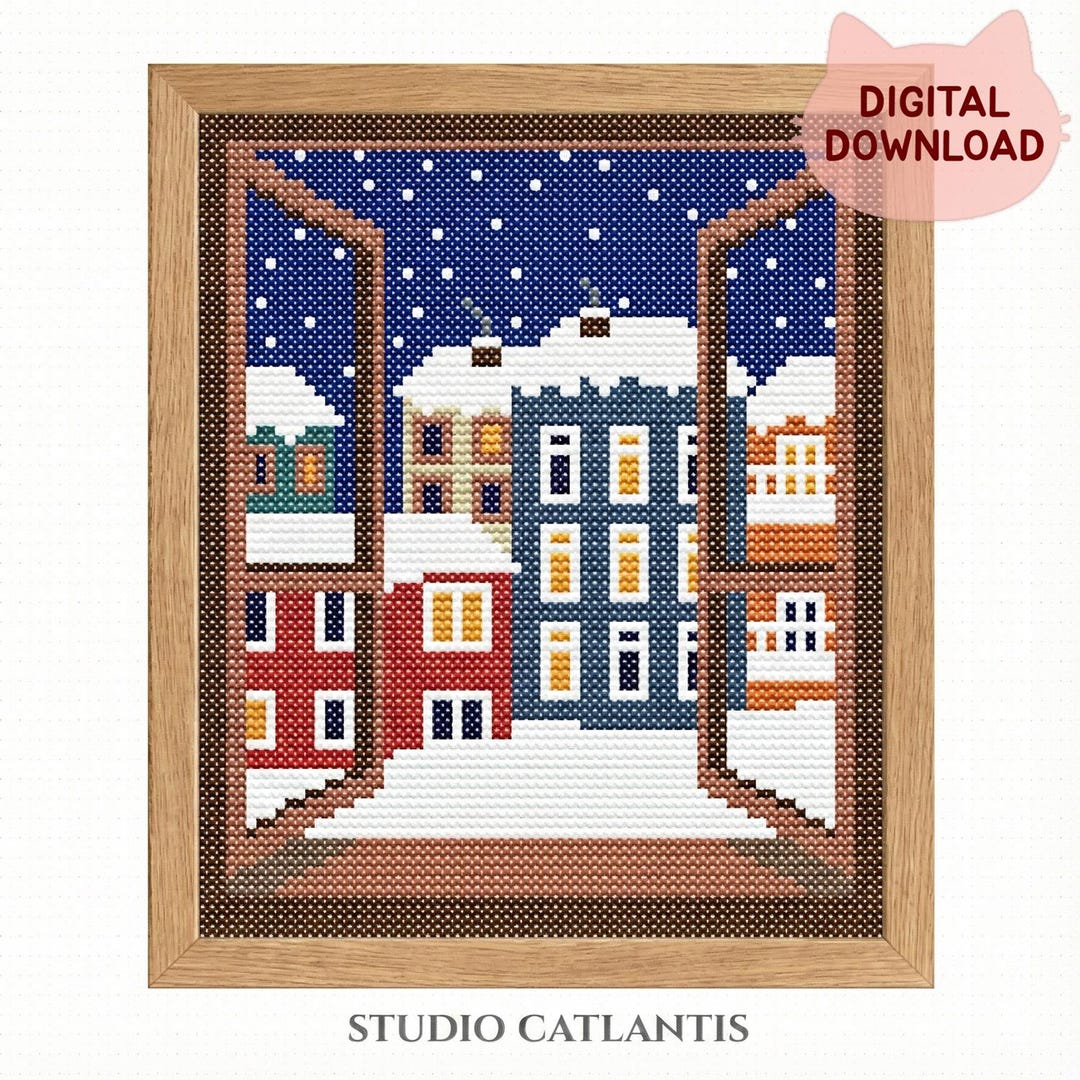 Winter Scene Cross Stitch Pattern: Snowy Window View PDF, Christmas ...
