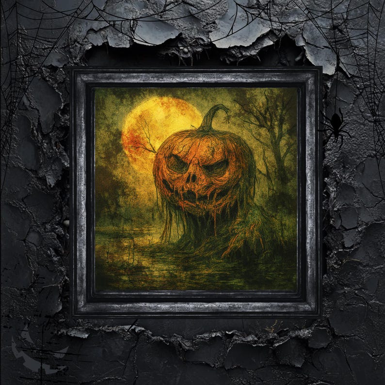 Dark Halloween Swamp Art: Haunted Pumpkin Horror Poster (digital ...