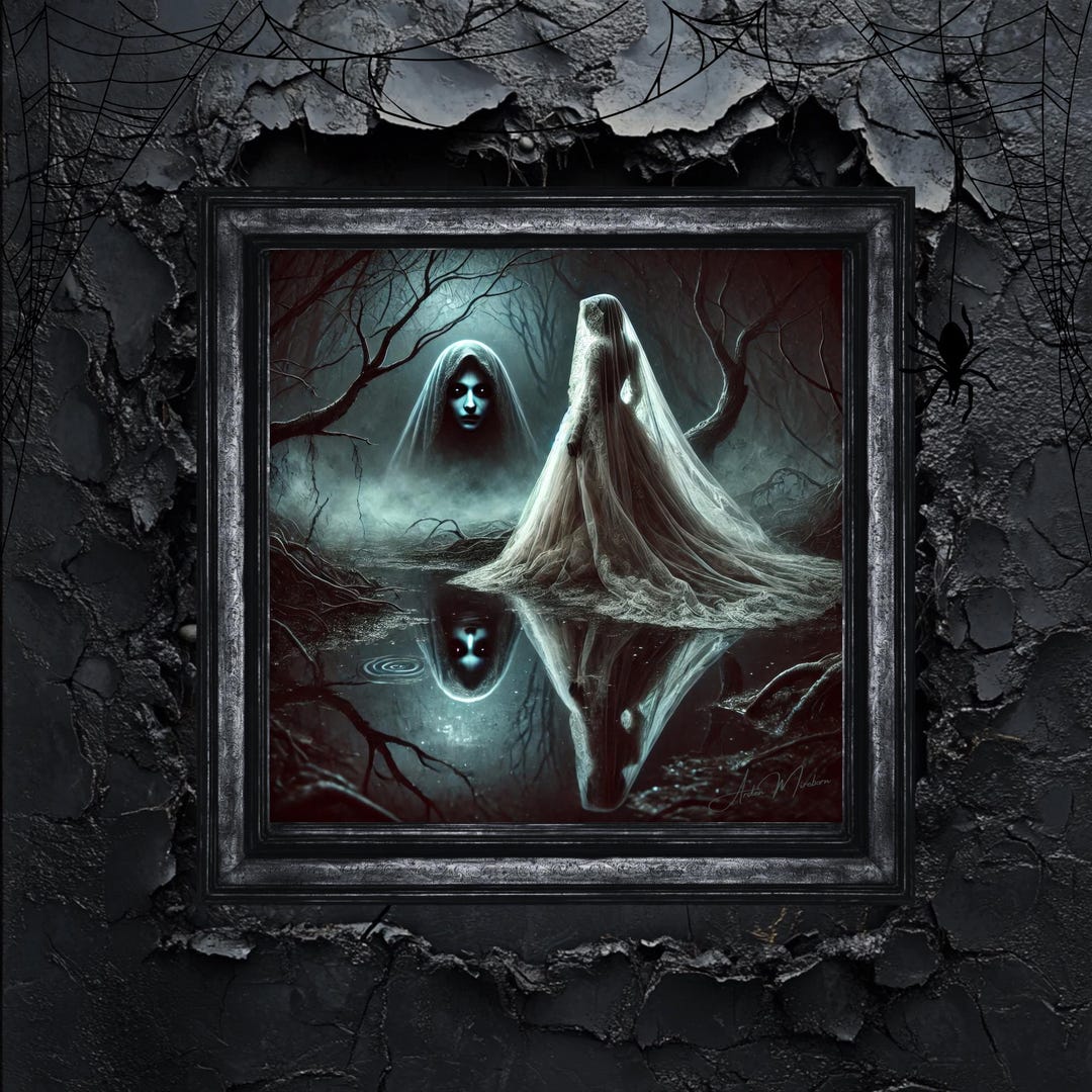 Gothic Ghost Bride Art Print: Haunted Swamp Reflection (digital ...