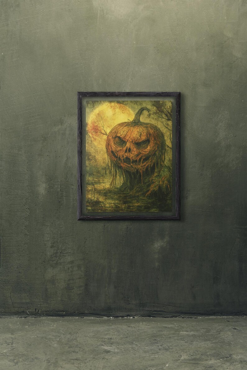 Dark Halloween Swamp Art: Haunted Pumpkin Horror Poster (digital ...
